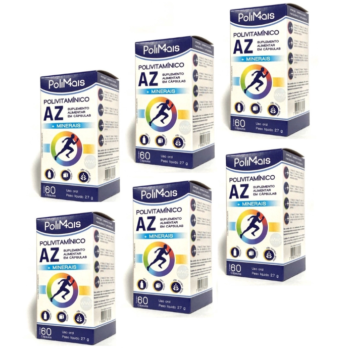 Kit 6 Frascos Polimais AZ Suplemento Alimentar Zero açúcar Zero Glúten ...