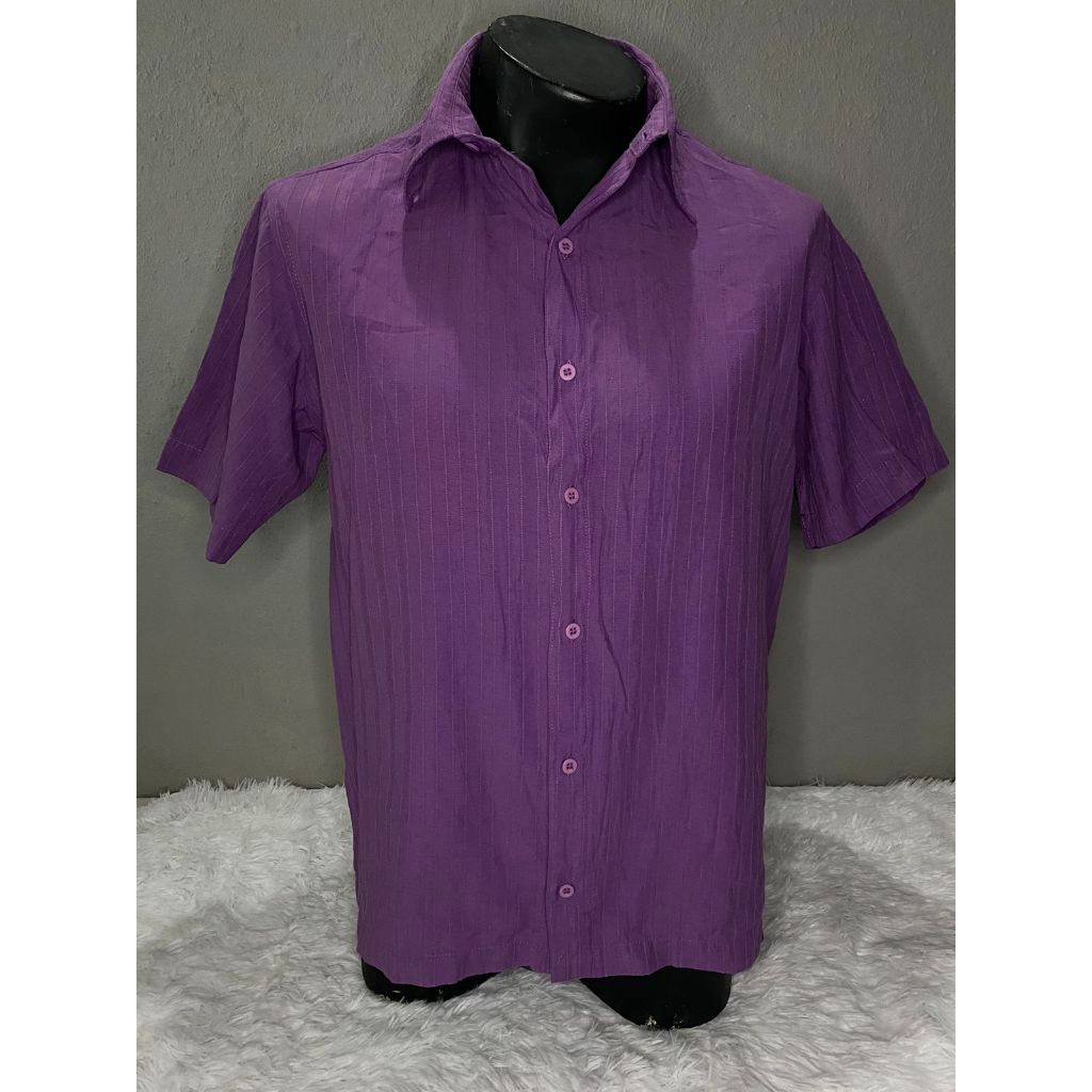 camisa social masculina roxa, G manga curta (brechó, bazar, usada ...