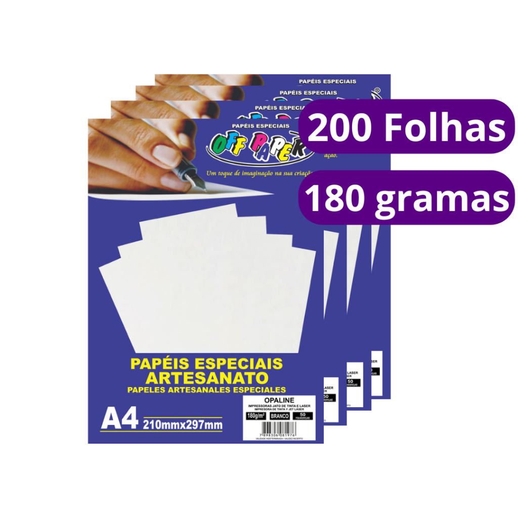 Papel Opaline 180g A4 com 200 folhas Branco - Off Paper | Shopee Brasil
