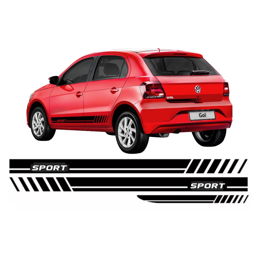 Kit 3 Adesivos Faixa Lateral E Traseira Vw Gol Sport Personalizado Preto Brilho Vw29 | Shopee Brasil