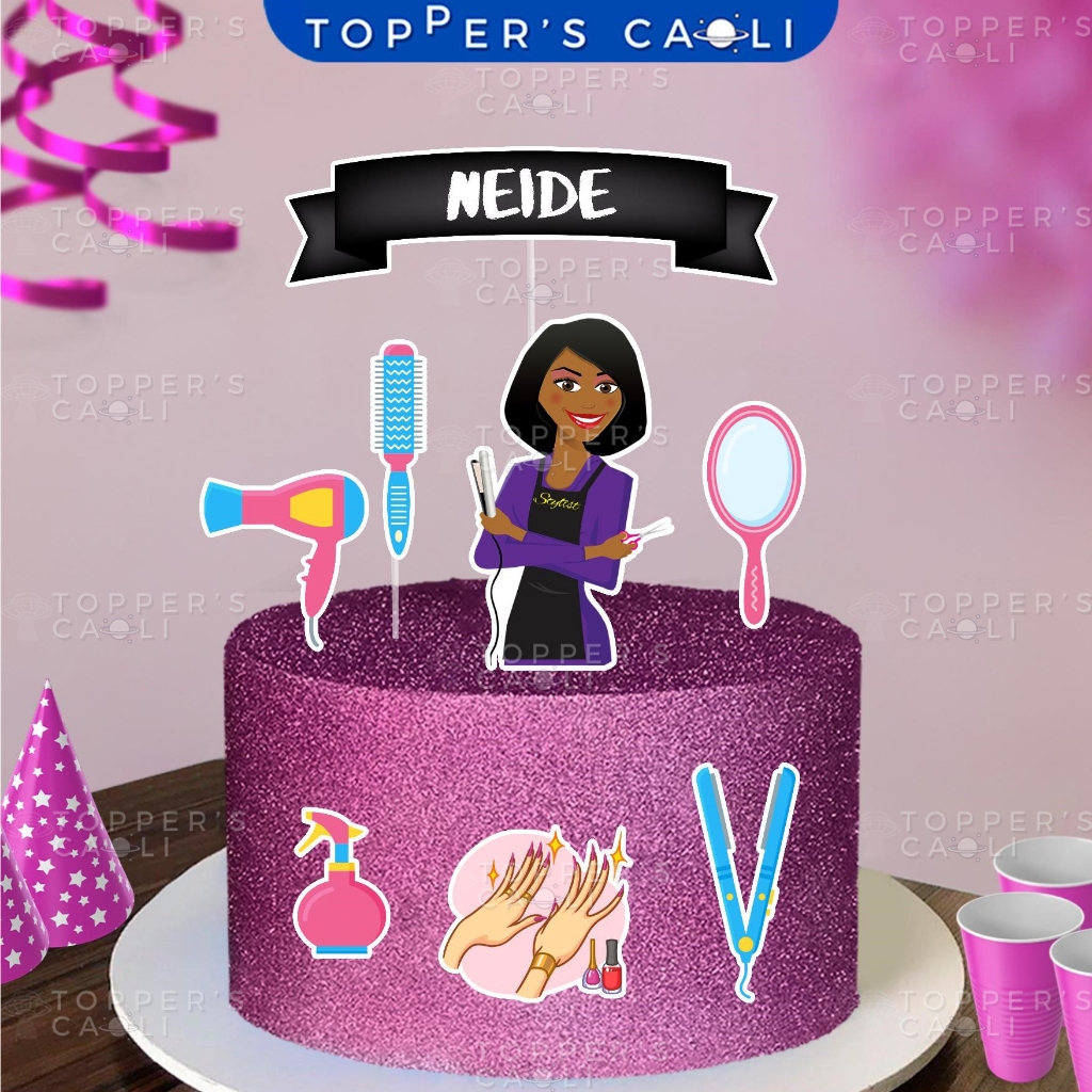 Topo de Bolo Cabeleireira Manicure (Topper Personalizado) Decoração ...