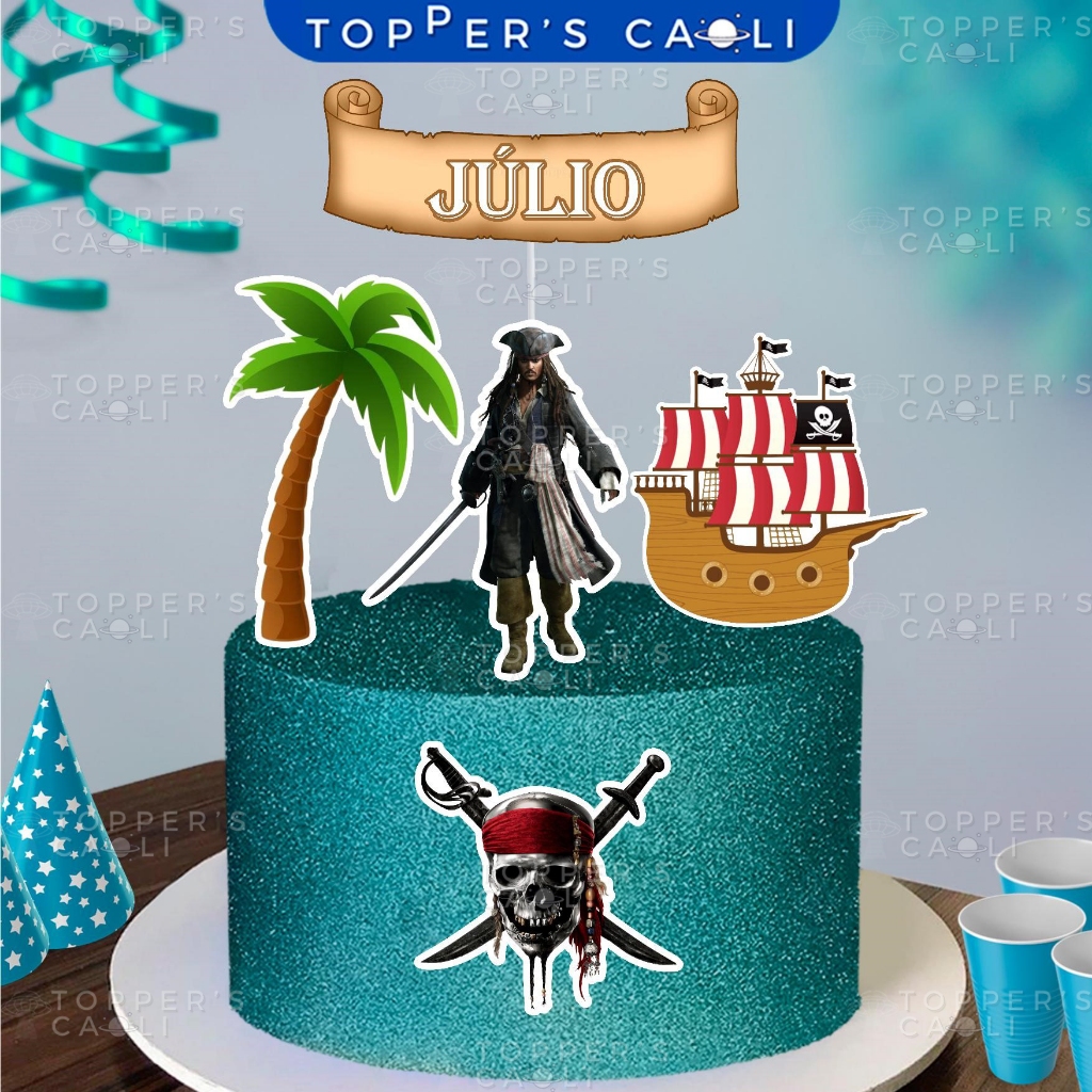 Topo de Bolo Piratas do Caribe (Topper) Decoração Festa | Shopee Brasil