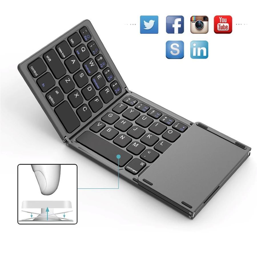 Mini Teclado Bluetooth Dobrável Com Touchpad Sem Fio Recarregável Para Windows Android iOs ...