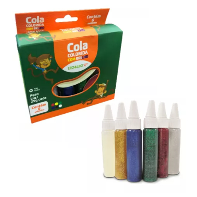 Cola Colorida C/ Glitter 25g Cx C/ 6 Cores - Leo & Leo | Shopee Brasil