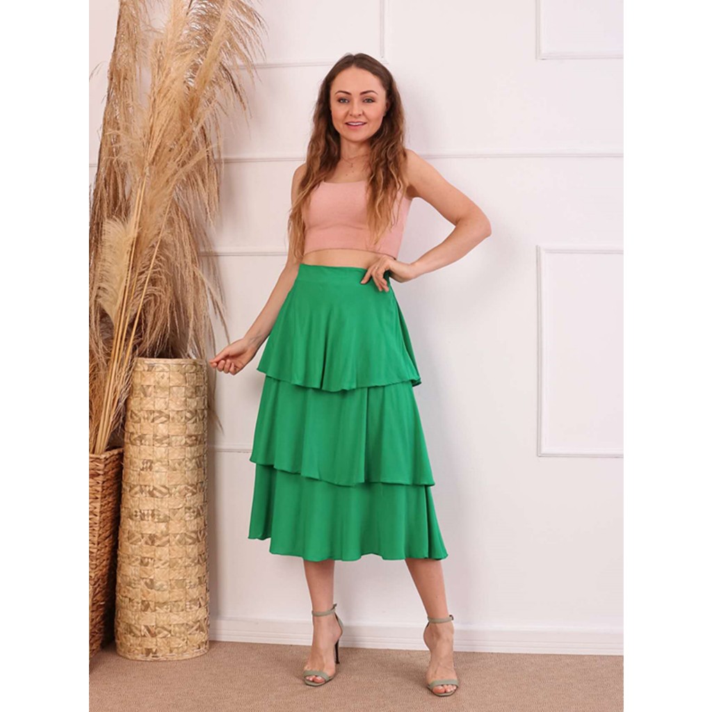 SAIA COM BABADOS moda femininas | Shopee Brasil