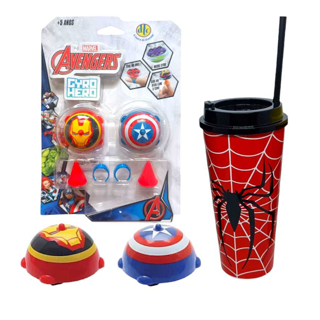 Kit C/2 Marvel Avengers Gyro Hero Dtc + Copo Homem Aranha 1l | Shopee ...