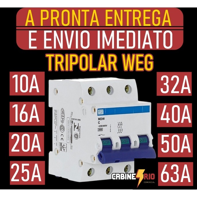 Disjuntor Weg Tripolar 10a, 16a, 20a, 25a, 32a, 40a, 50a, 63a | Shopee Brasil