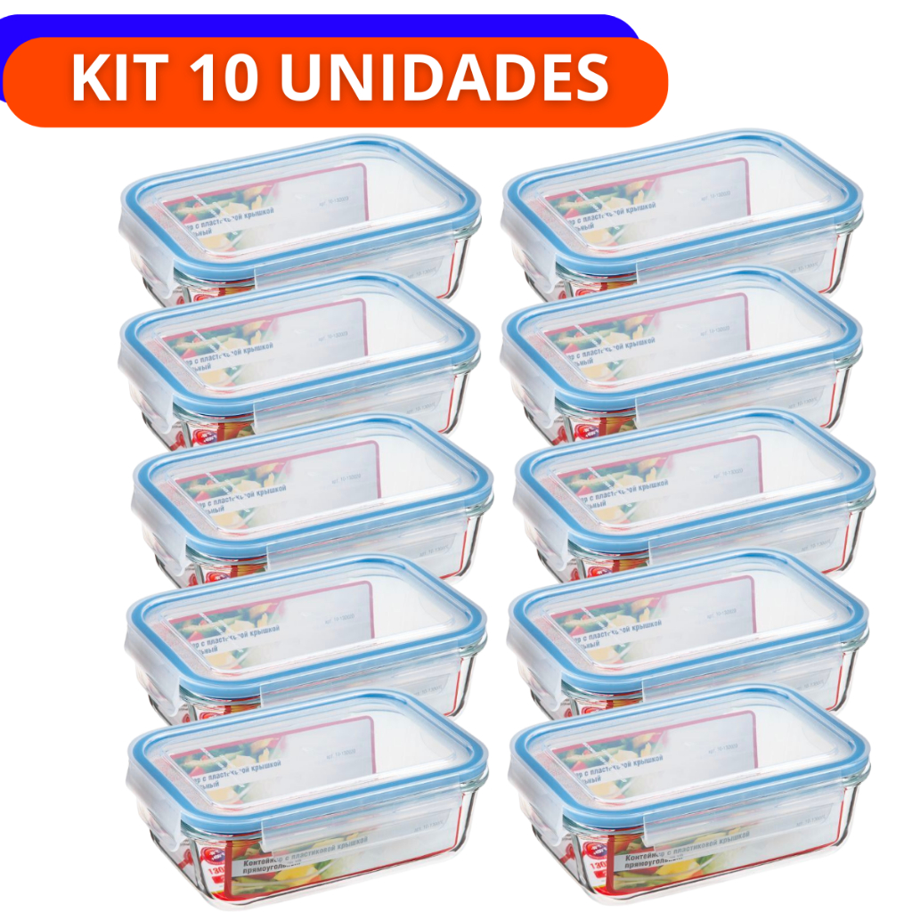 Kit 10 Pote Hermetico Vidro Conjunto Marmita Mantimentos Fitness Marmita Com Tampa 370ml ...