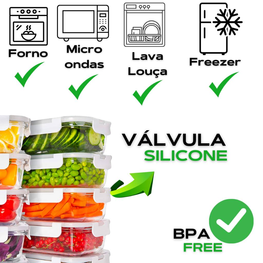 Kit 10 Pote Hermetico Vidro Conjunto Marmita Mantimentos Fitness Marmita Com Tampa 370ml ...