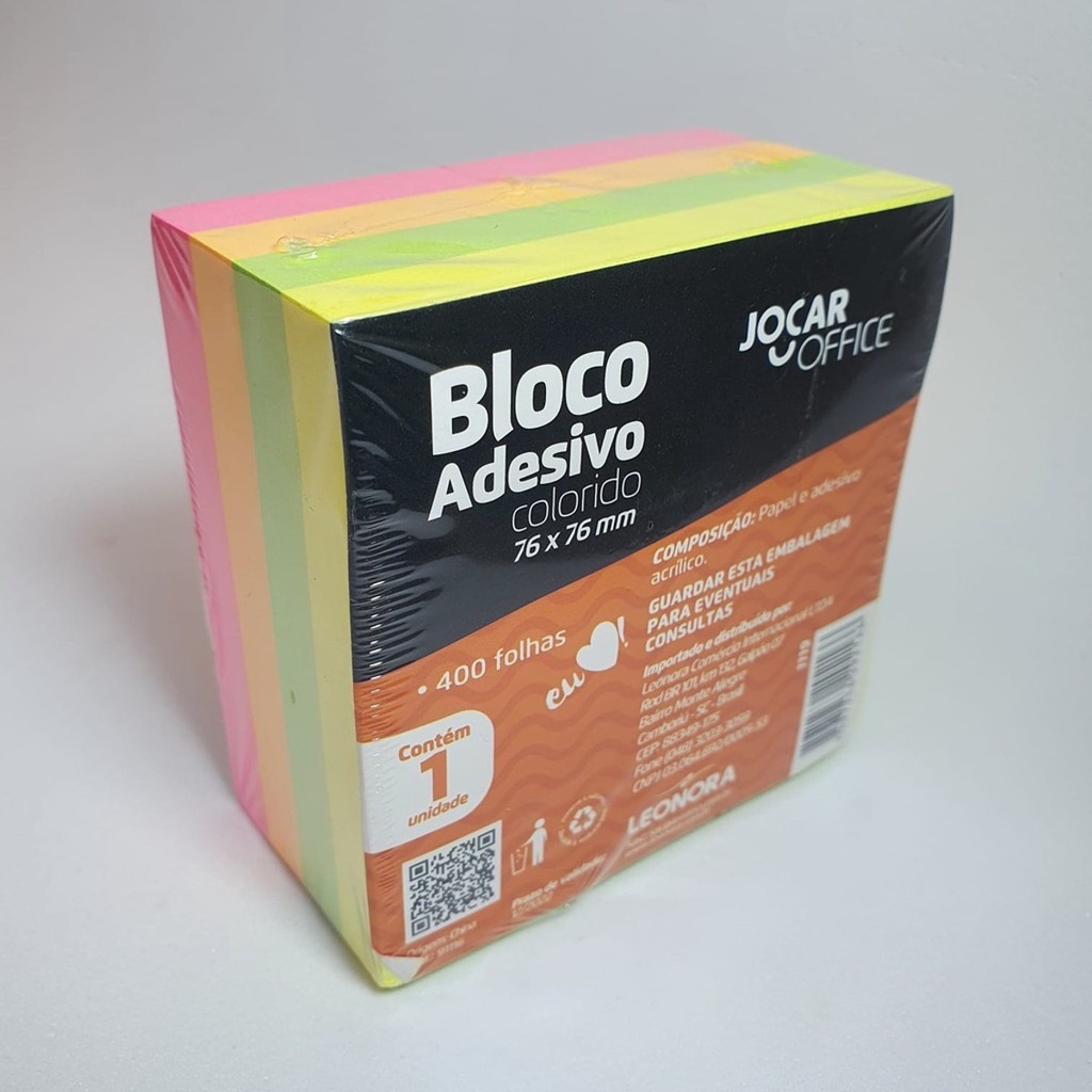 Bloco De Notas Adesivo 76x76 mm Com 400 Folhas e 4 Cores Jocar Office ...