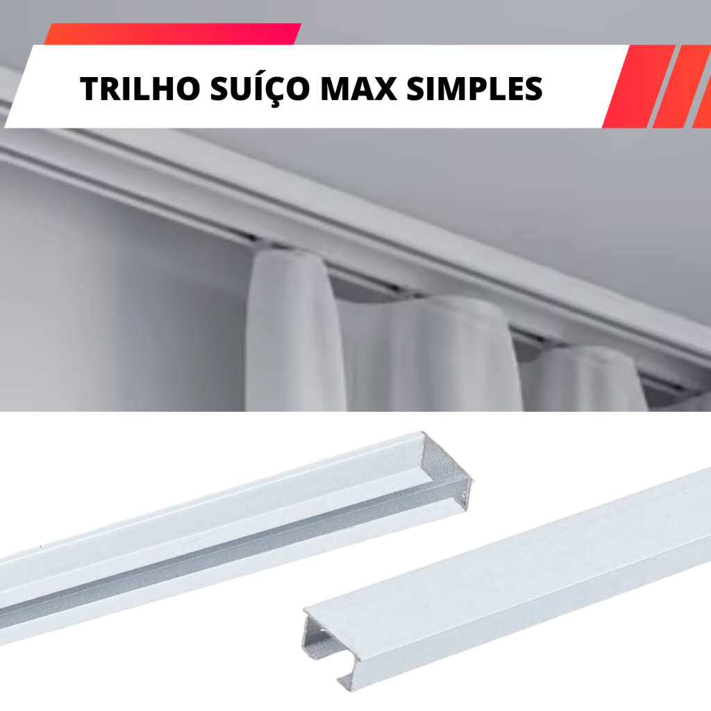Trilho Alumínio Suíço Max Simples Cortina Branco Cortineiro Varão 1,5m ...