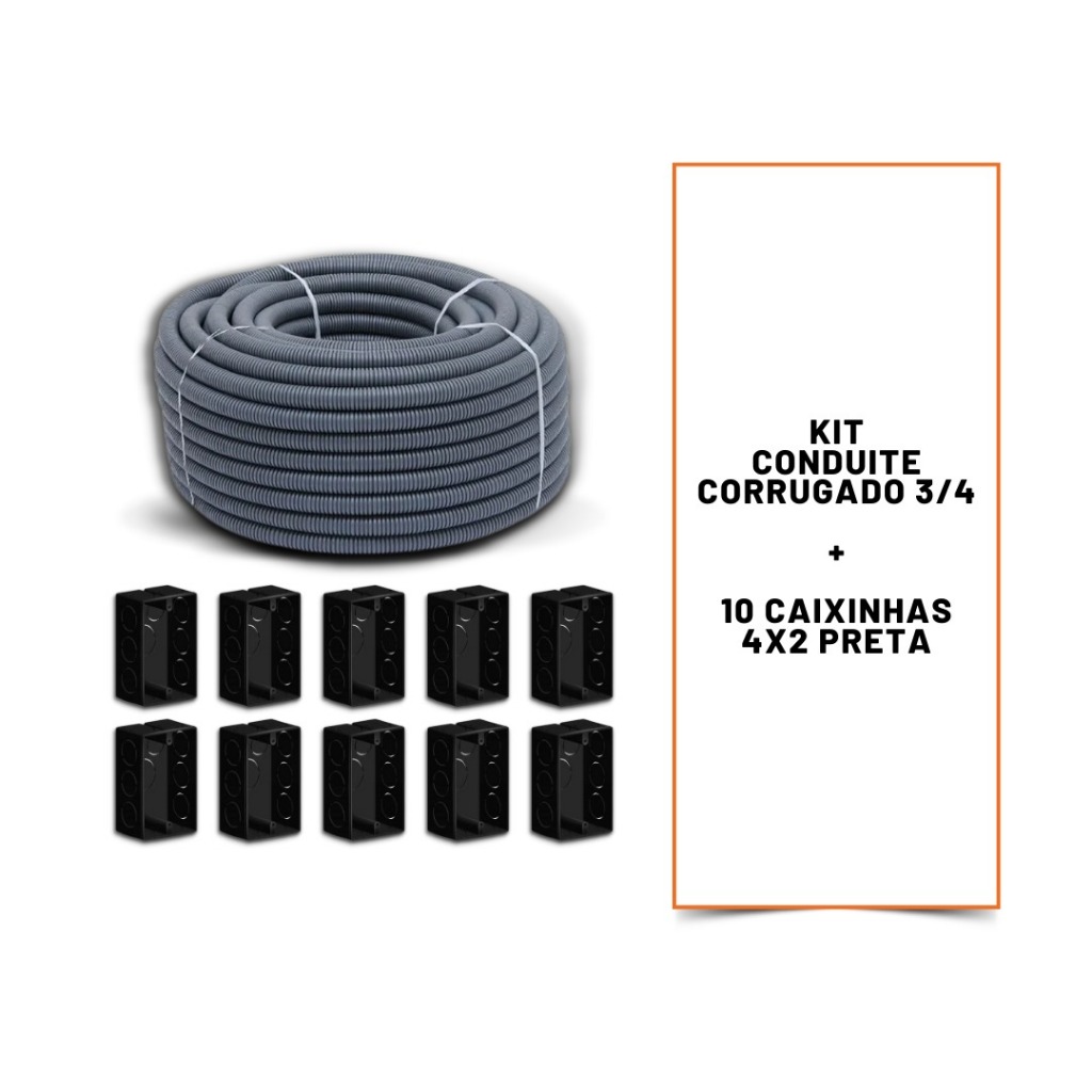 Kit 10 Caixinha De Luz 4x2 + Rolo de Conduíte Eletroduto 50 Metros 3/4 ...