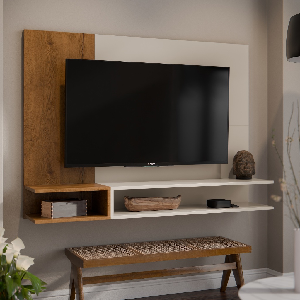 Painel Para Tv Smart 50 Polegadas Com Prateleira Nicho Quarto Sala ...