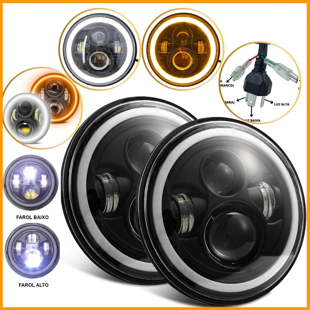 Kit Par Farol Angel Eyes Carro 7 polegadas Farol moto caminhao 12v/24v ...