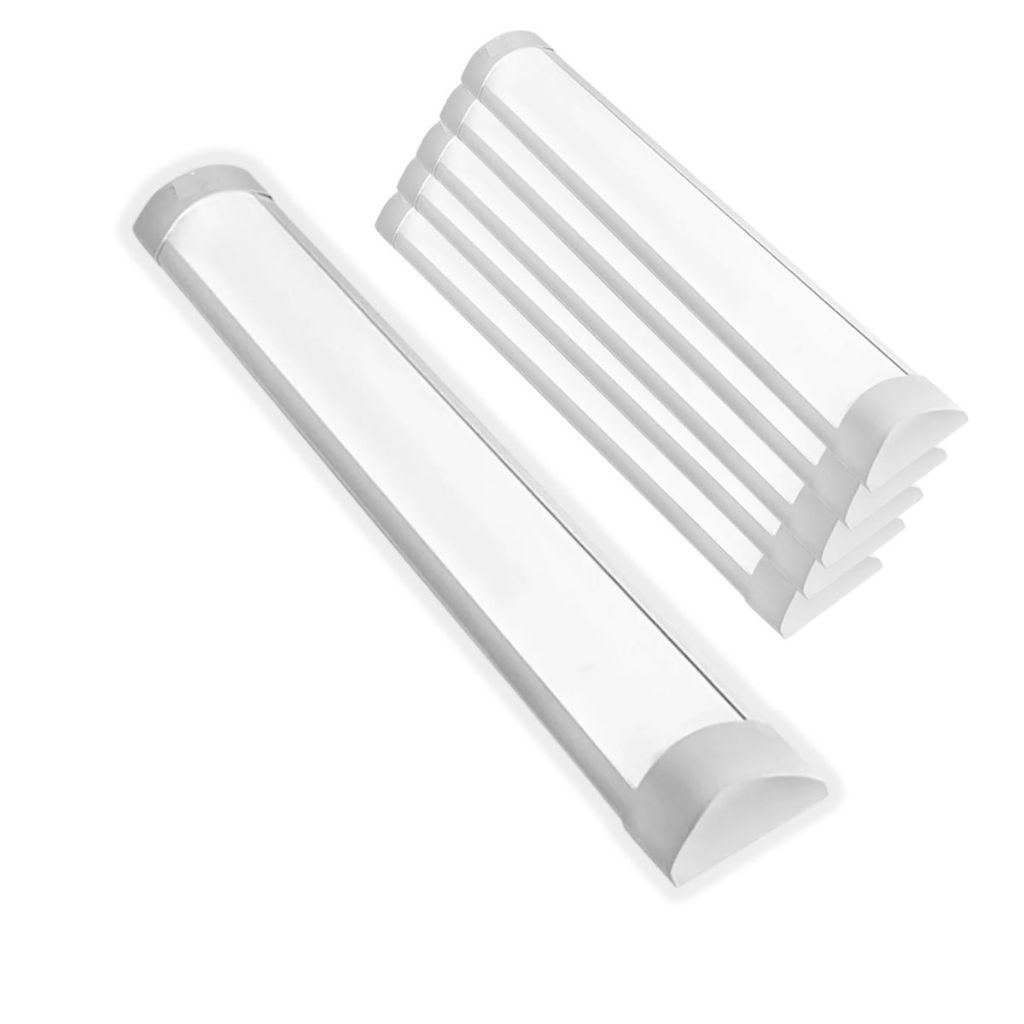Kit 5 Luminária Led Linear 60cm 20w Tubular Sobrepor Slim Bivolt Branco Frio Quente 6500K 3000K ...