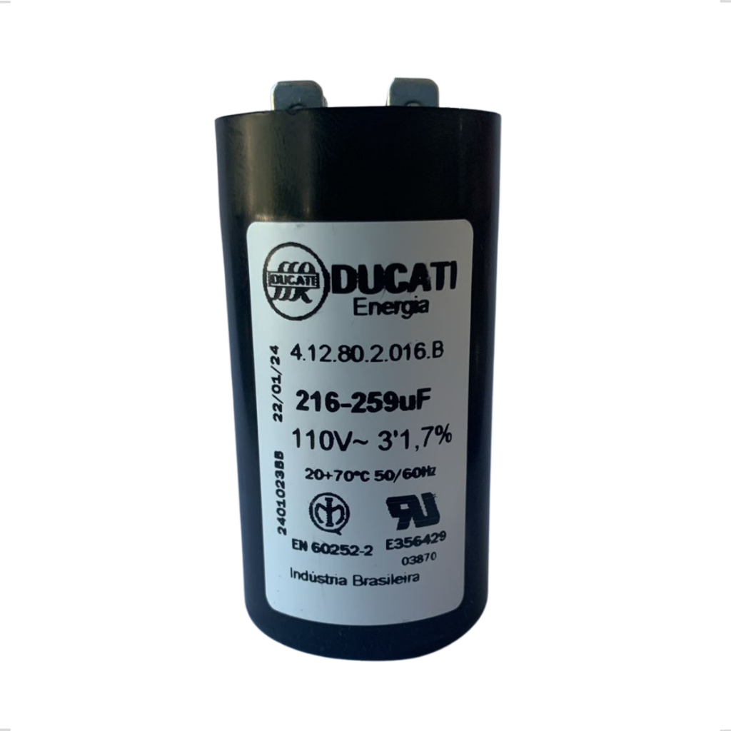 Capacitor Eletrolítico Partida Motores 216-259uF 110v 50/60 Hz Anti ...