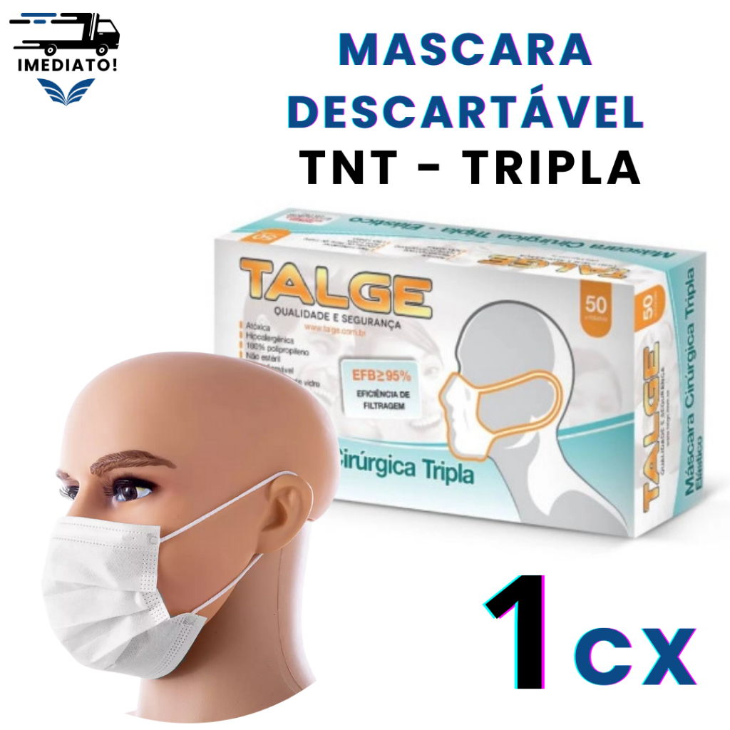 Mascara Descartável Tripla Com Elástico 1 Caixa c/50 Talge | Shopee Brasil