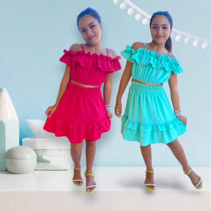 Conjunto Menina Infantil/Juvenil Fiorella 7/14 anos Saia e Croped Verão ...