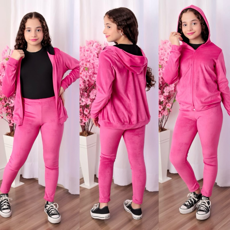Conjunto de plush 2 peças moda infantil e juvenil calça e jaqueta com ...