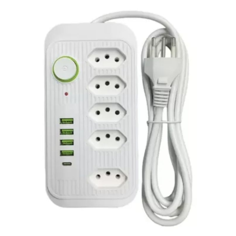 Extensão filtro de linha 5 tomadas 4 usb 1 tipo-c 2 metros | Shopee Brasil