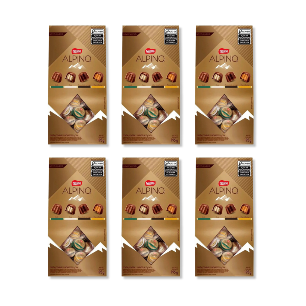 Kit C/ 6 - Bombom Alpino Recheado Sabores Sortidos 195g Cada | Shopee Brasil
