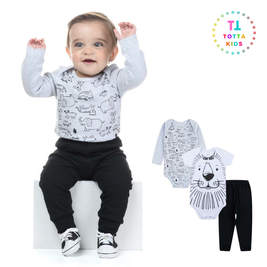 Kit Body Bebê Menino Kit 3 Peças Conjunto 1 Body Manga Longa + 1 Body ...