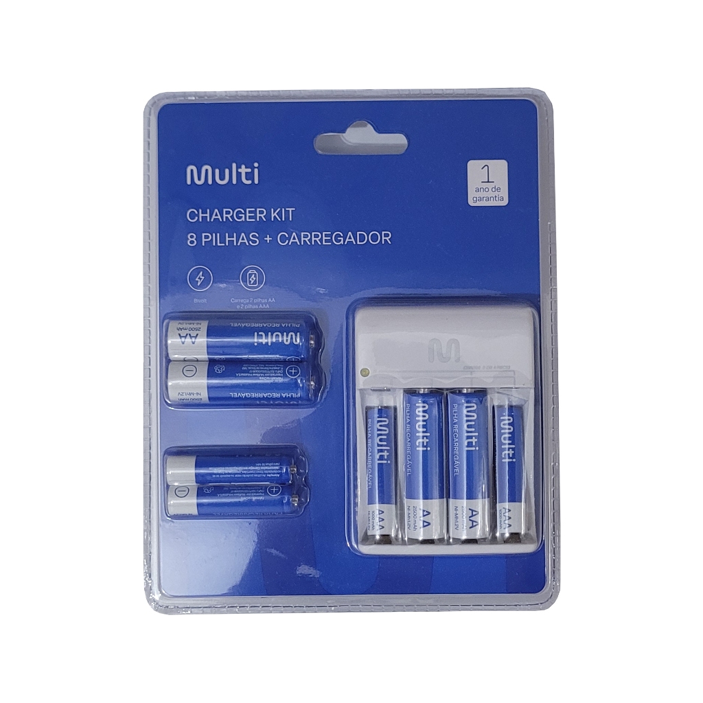 Carregador De Pilhas Multilaser Aa / Aaa + 8 Pilhas Cb093 Bivolt ...