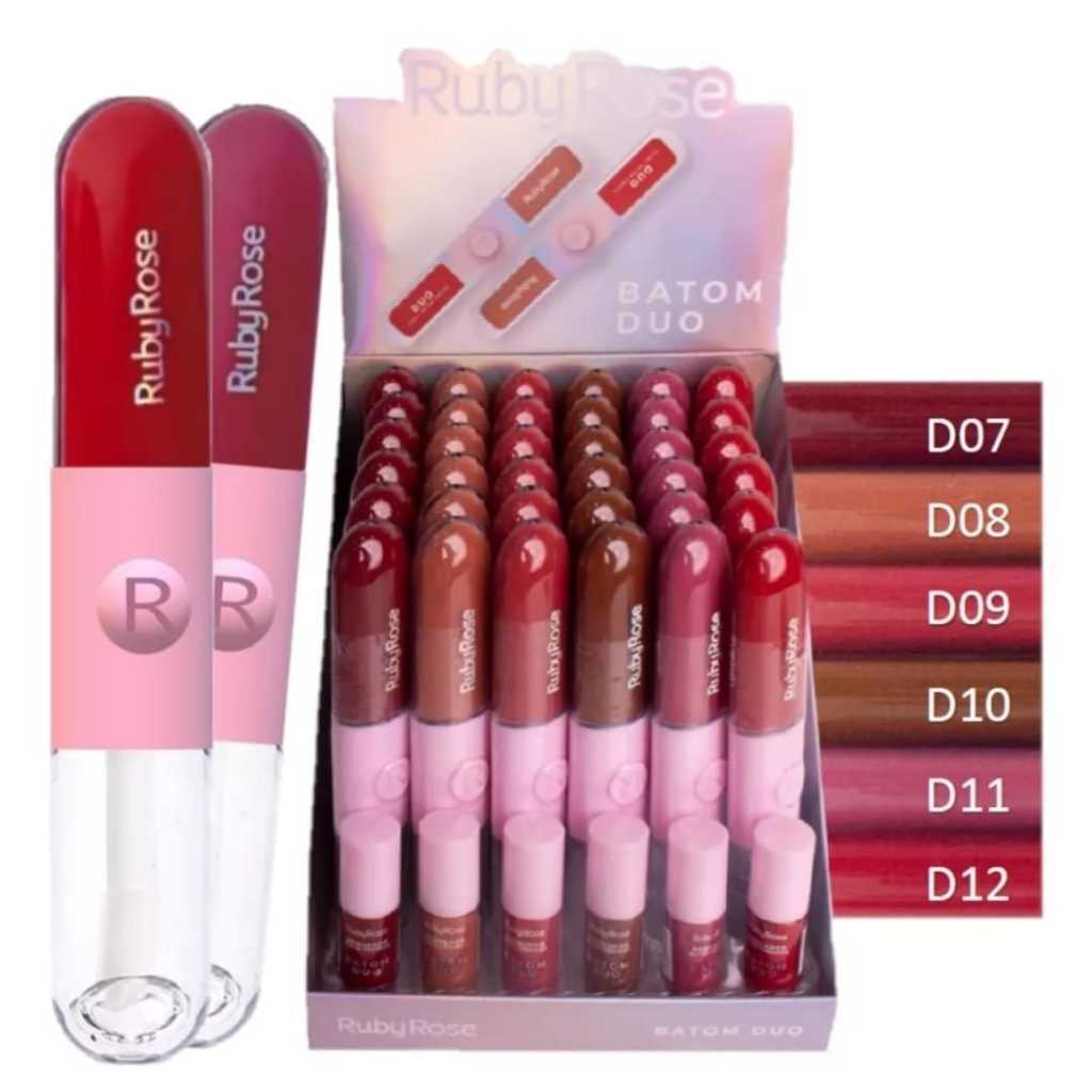 kit 3 Batom Duo Com Gloss Líquido Ruby Rose | Shopee Brasil
