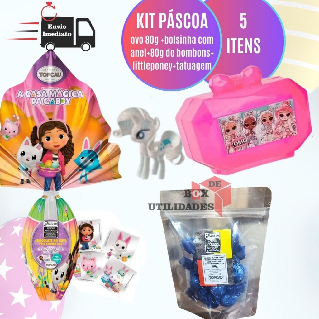 Kit Pascoa Infantil 5 Itens TopCau Ovo De Chocolate 80g A Casa da Gaby ...