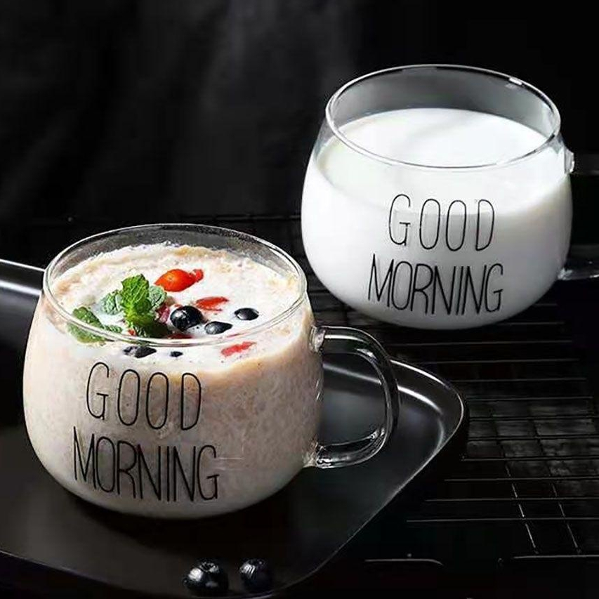 Kit 2 Canecas em Vidro Borossilicato de 380ml Good Morning Xícara Café ...