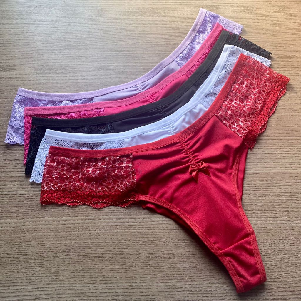 Kit 4 Calcinha Plus Size Fio Duplo Detalhe de Renda na Lateral Direto ...