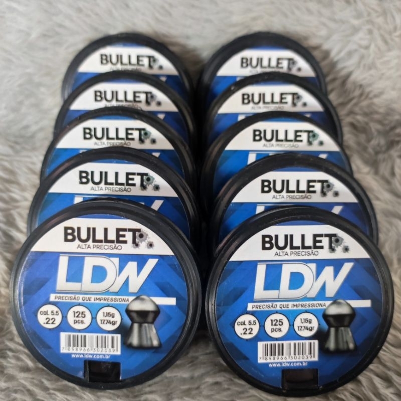 Kit c/ 10 cx Chumbinhos LDW Bullet 5.5 mm com 1250 unidades. | Shopee ...