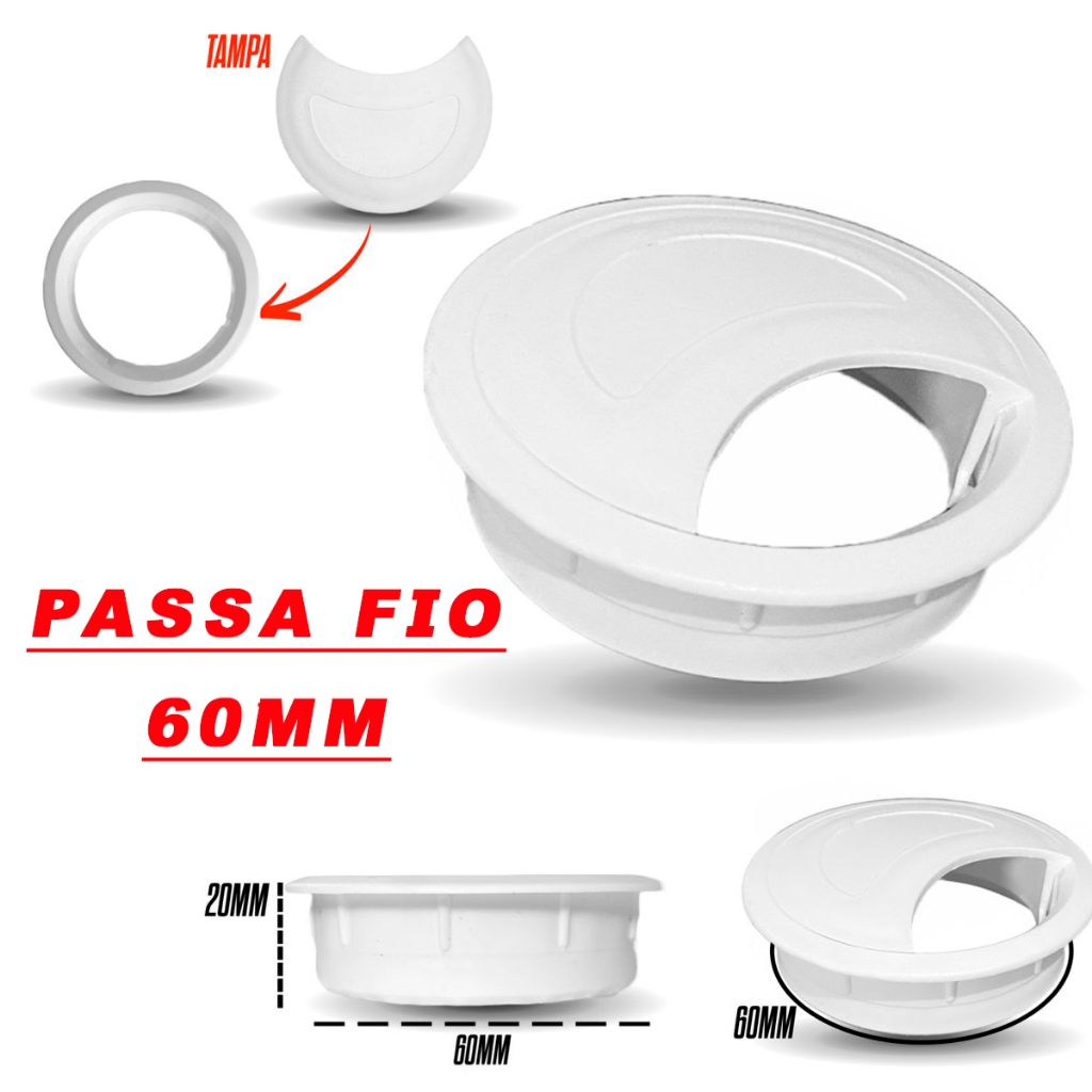 Acabamento Passa Fio Cabo Mesa Computador Organizador Branco 60mm | Shopee Brasil