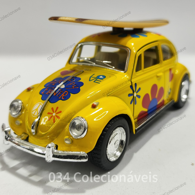 Miniatura Carrinho Fusca De Ferro Florido com Prancha de Surf 1/32 Abre ...