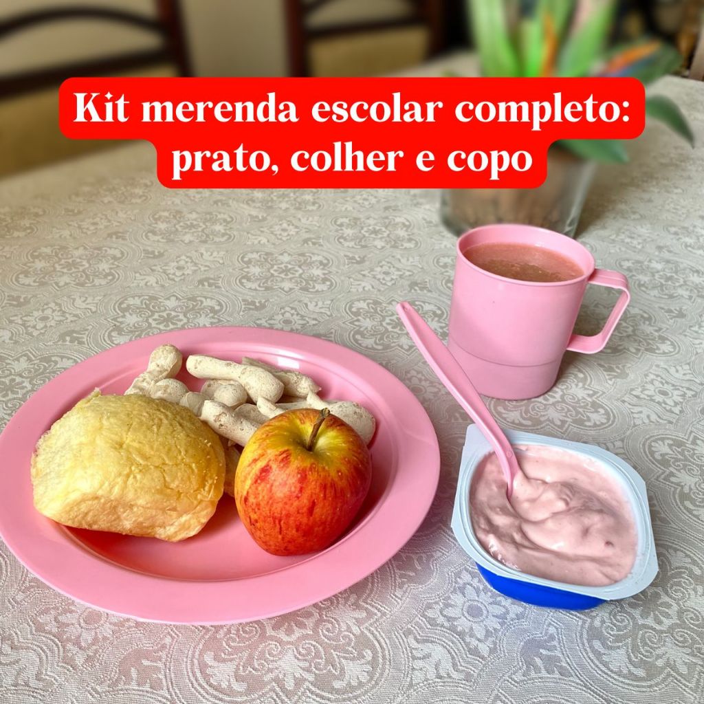 2 Kits Completos Merenda Escolar Creche Refeição Café Sopa Prato Colher ...