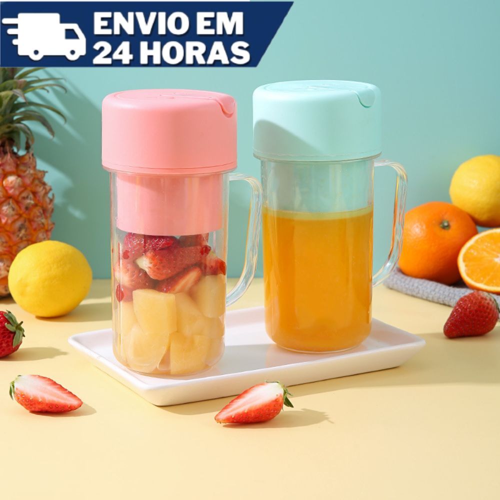 Copo Caneca Liquidificador Mini Juicer 420ml com 6 laminas com tampa e canudo Recarregavel ...