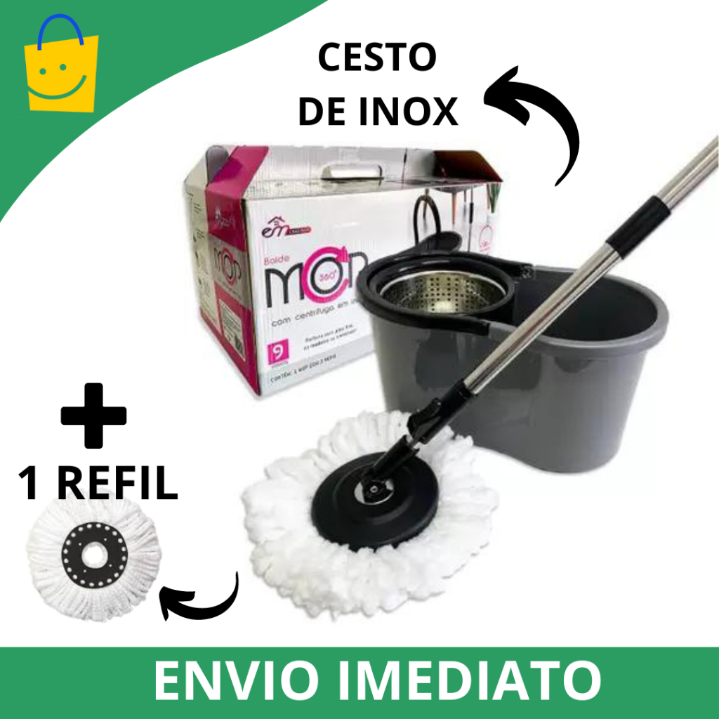 Mop Giratório Mopi De Limpeza Inox Rodo De Limpeza Com Refil Extra ...