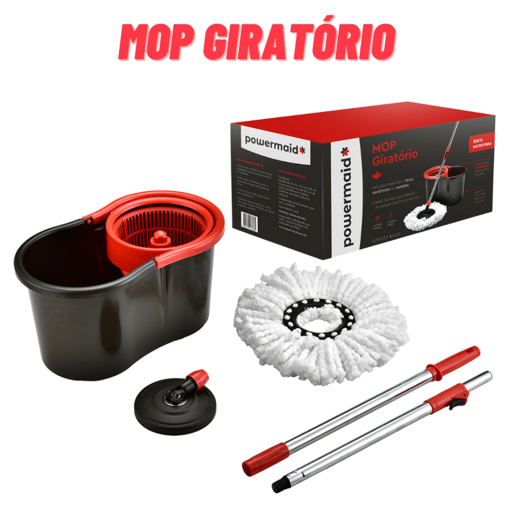Mop Giratório Grande 360º Limpeza Rodinhas Balde Esfregão Microfibra ...