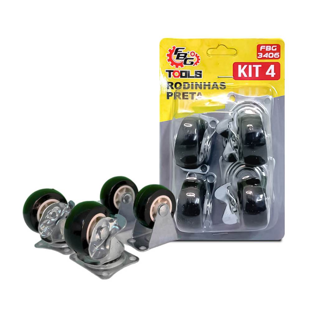 Kit de Rodinhas 4un Rodizio Giratoria e Fixa Marca FBG Modelo FBG-3406 ...