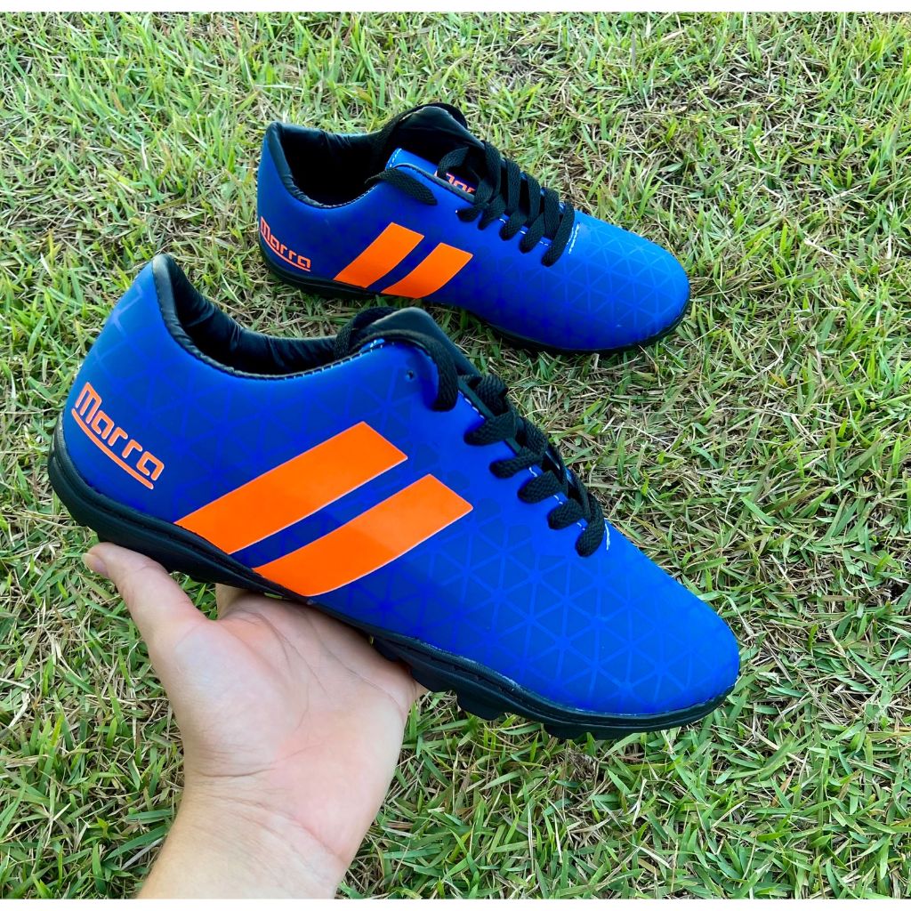 Tênis Chuteira Society Costurada M-1 ROYAL/LARANJA Super Reforçada ...