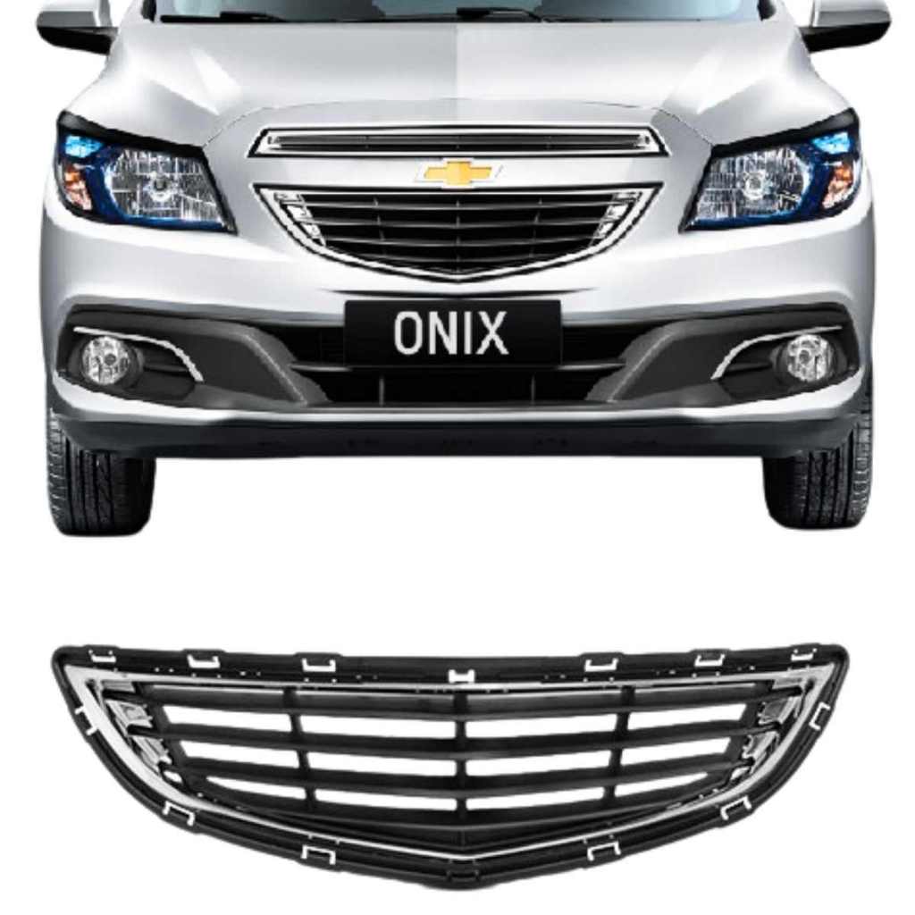 Grade Parachoque Dianteiro Inferior Onix Prisma Preta Friso Cromado Ano 12/15 Cod 12093 | Shopee ...
