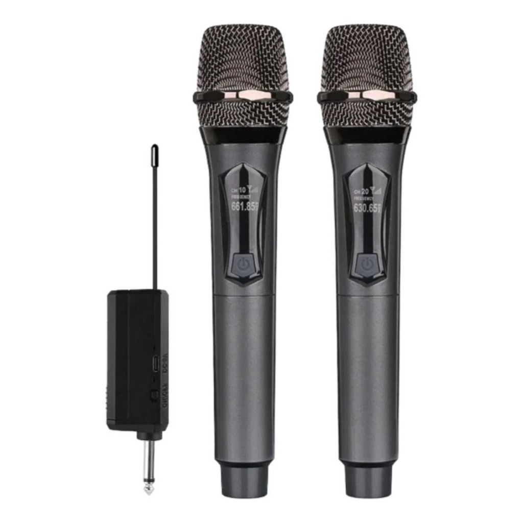 Microfones Dinâmico Sem Fio Duplo Profissional Recarregável Uhf para ...