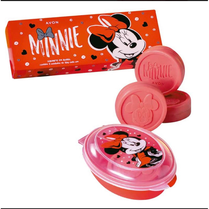 Presente Minnie 1 Kit sabonete em barra com 3 unidades + 1 saboneteira ...