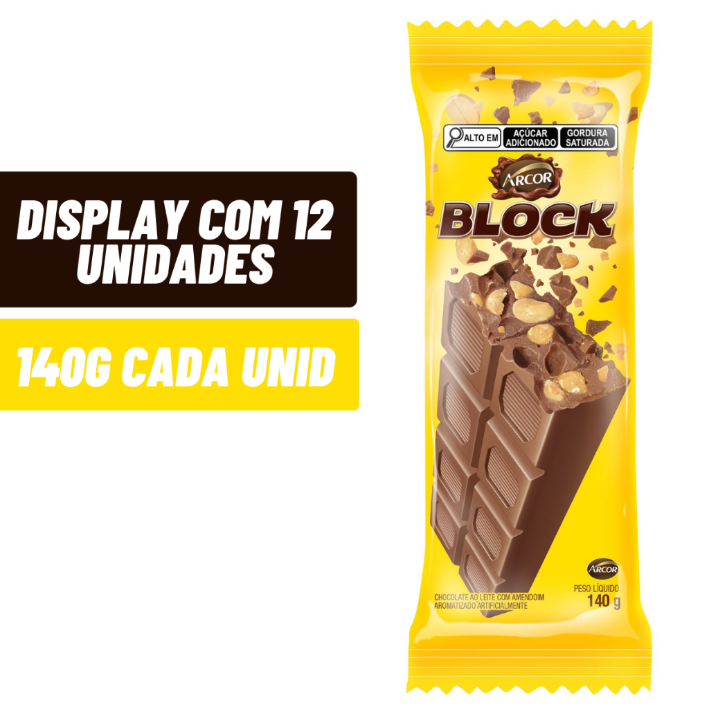 Display C/12 Chocolate Tablet Block 140g Com Amendoim Cofler - Arcor | Shopee Brasil