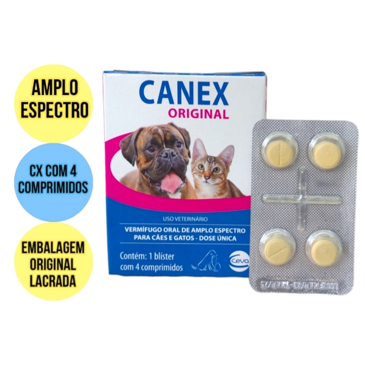 Vermifugo Canex Original para Pet Cães Cachorro e Gato - 4 Comprimidos - Dose Unica | Shopee Brasil