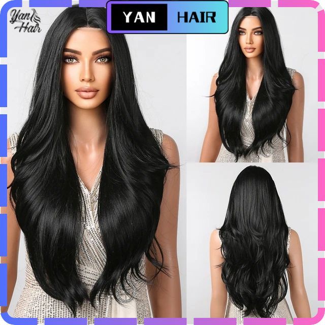 YAN-HAIR Peruca orgânico ondulado 70cm Preta Premium Com Silk Top100 ...