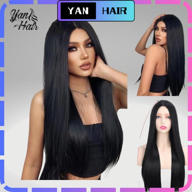 YAN-HAIR Peruca orgânico liso 70cm Preta Premium Com Silk Top100 ...