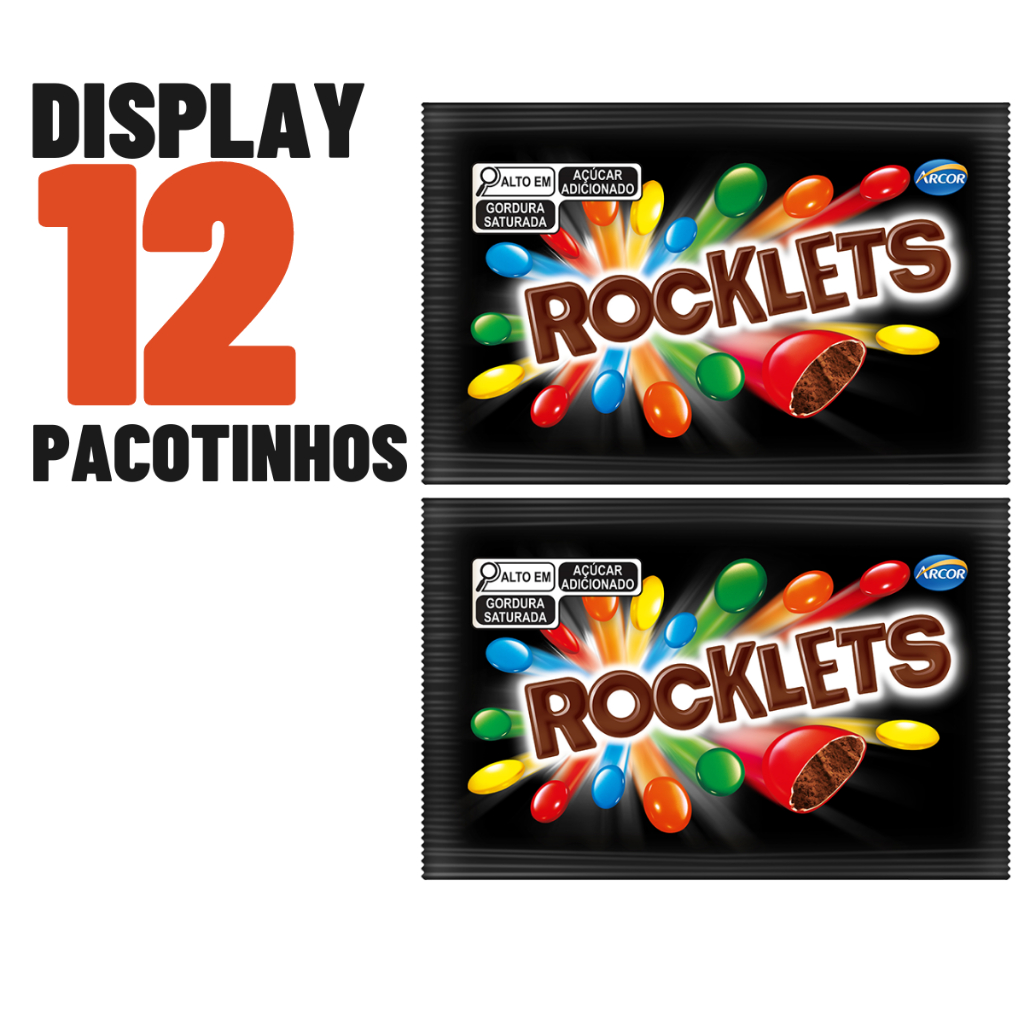 12x de 40g Chocolate Confeitos Rocklets Ao Leite - Arcor | Shopee Brasil