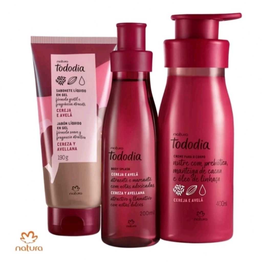 Kit Presente Cereja e Avelã Hidratante Body Splash Sabonete Líquido ...