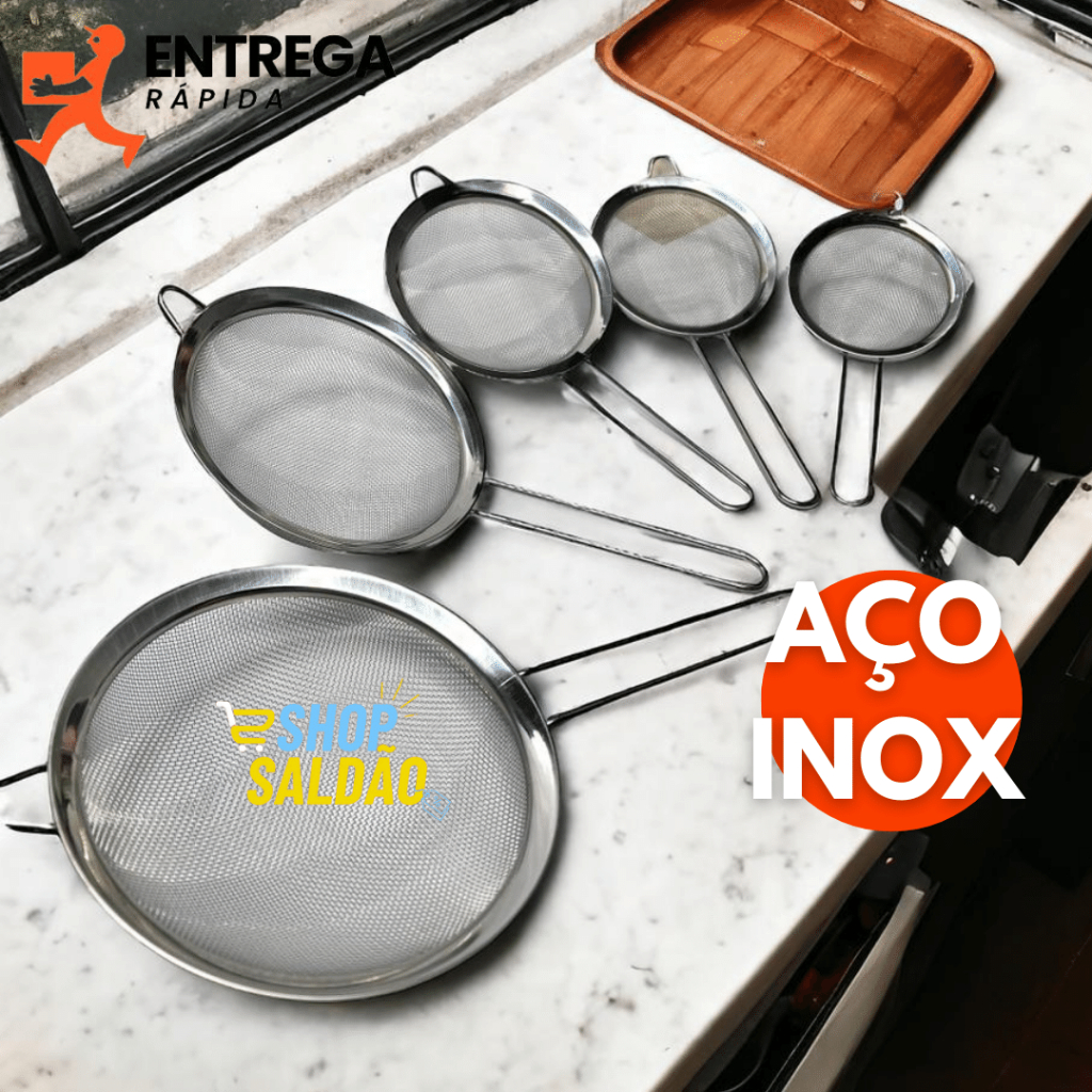 Peneira de Cozinha Inox Diversos Tamanhos 10cm 12cm 14cm 16cm 18cm 20cm ...